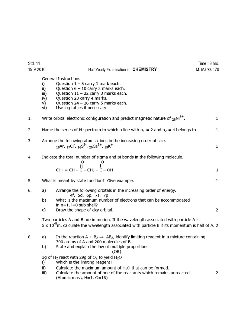 Cbse Class 11 Hy Chemistry 2016 | PDF | Chemical Bond | Periodic Table