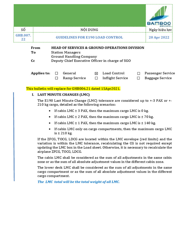 GHB.007.22 Guidelines For E190 Load Control | PDF | Aeronautics | Aircraft