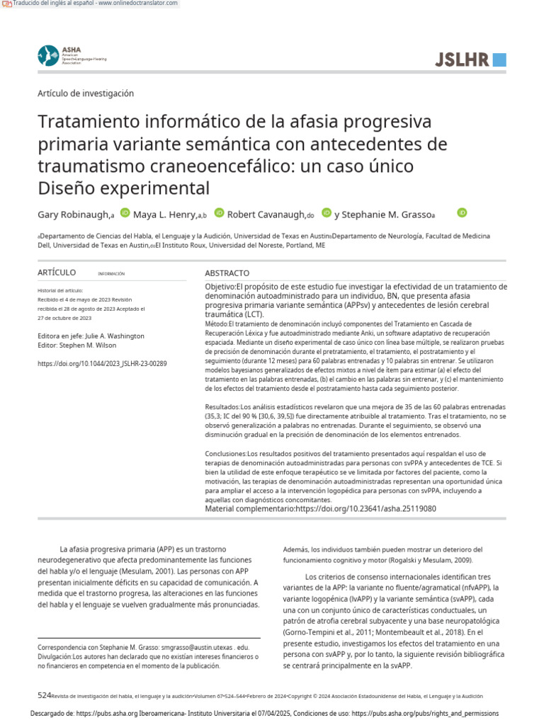 Robinaugh Et Al 2024 Computer Based Naming Treatment for Semantic ...