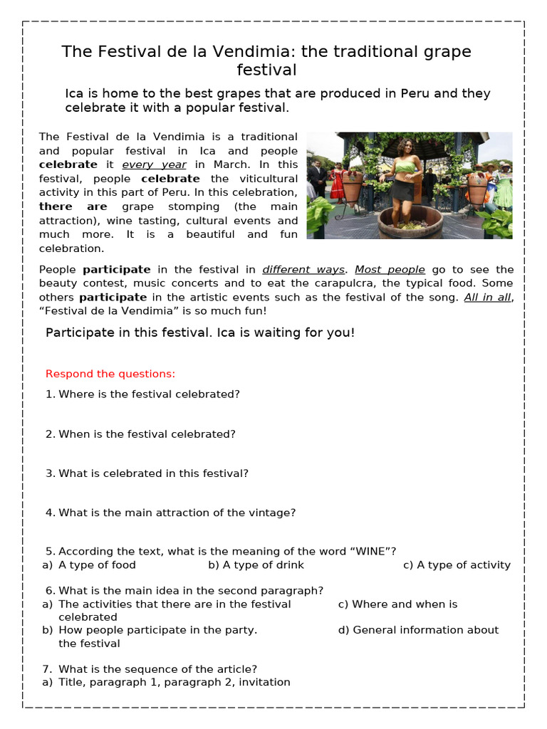 READING TEST-El Festival Vendimia | PDF | Wine | Vintage