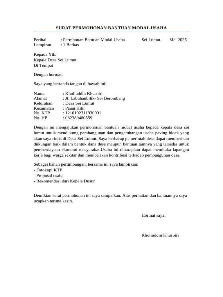 Surat Permohonan Bantuan Usaha Paving Block | PDF