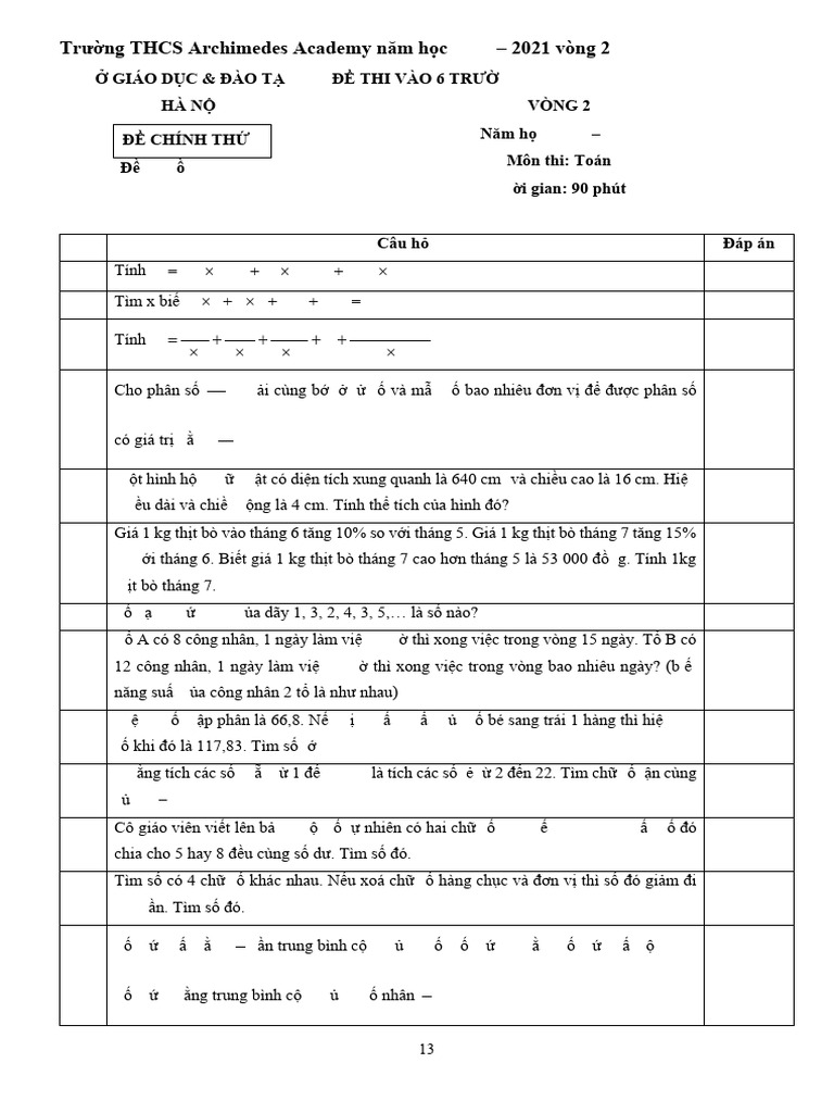 De-thi-vao-6-mon-Toan-Truong-THCS-Archimedes-Academy-nam-hoc-2020-–-2021-vong-2 | PDF