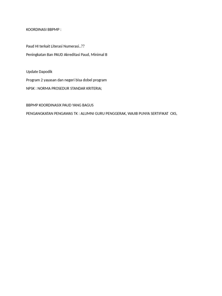 Koordinasi PAUD: Literasi dan Akreditasi | PDF