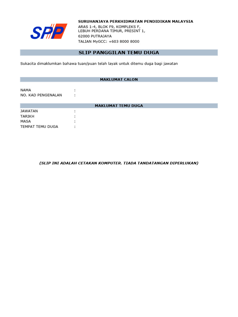 Slip Panggilan Temu Duga: Pegawai Perkhidmatan Pendidikan Gred Dg41 ...