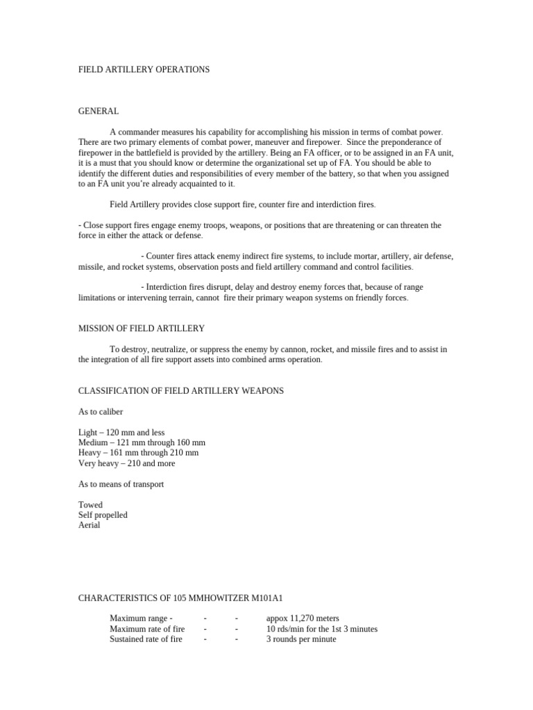 Field Artillery Operations | PDF | Artillery | Field Artillery