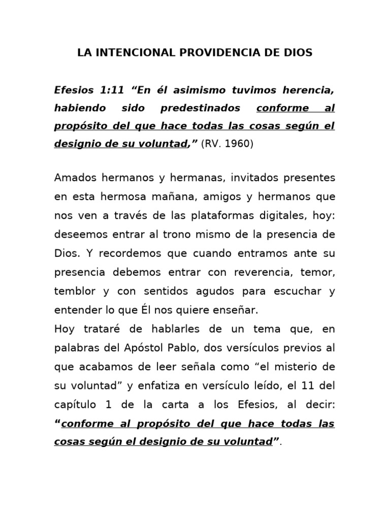 La Intencional Providencia de Dios | PDF | Amor | Dios