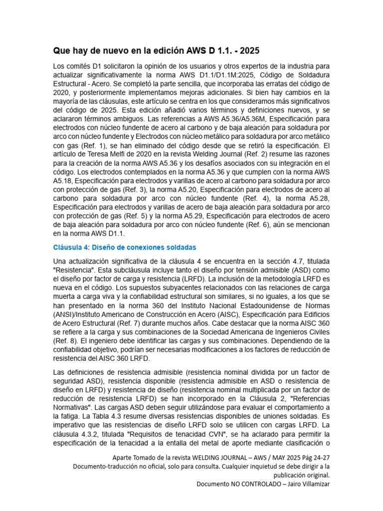 Que Hay de Nuevo en La Edición AWS D 1.1. - 2025 | PDF | Soldadura | Construcción