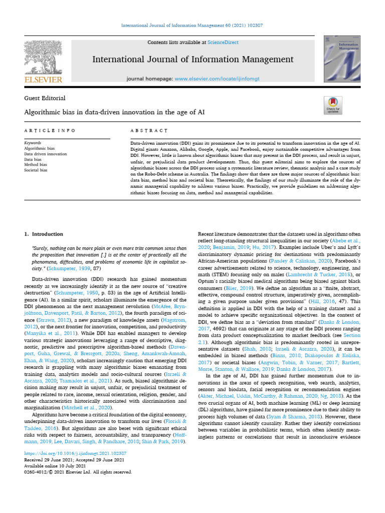 International Journal of Information Management: Algorithmic Bias in Data-Driven Innovation in ...