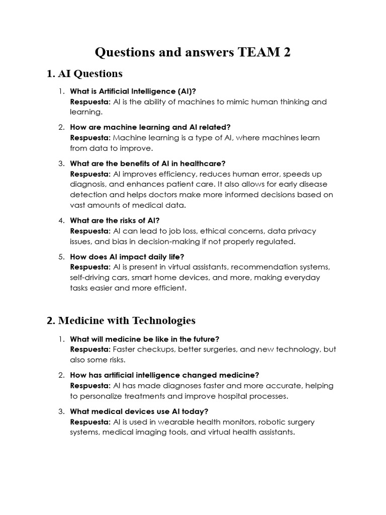 Questions and Answers TEAM 2 | PDF | Artificial Intelligence ...