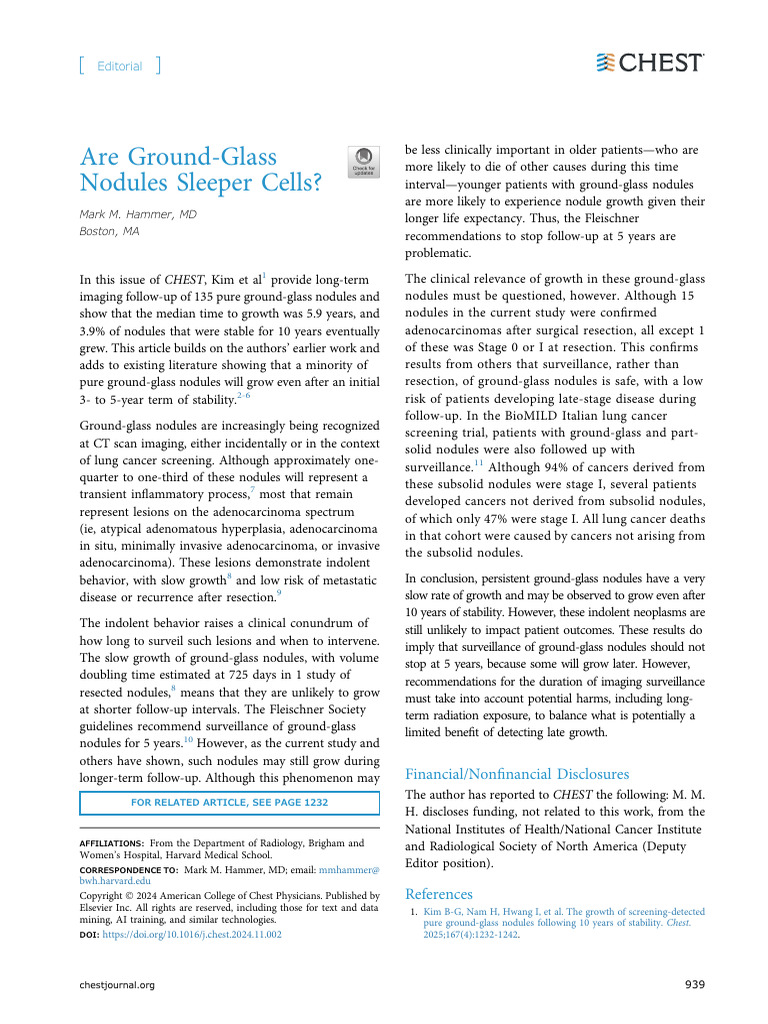 Are Ground Glass Nodules Sleeper Cells Chest | PDF | Cancer | Diseases ...