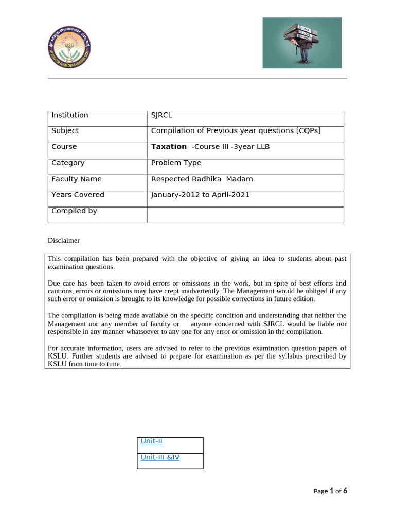 Taxation - Course III - 3year LLB | PDF | Tax Deduction | Income