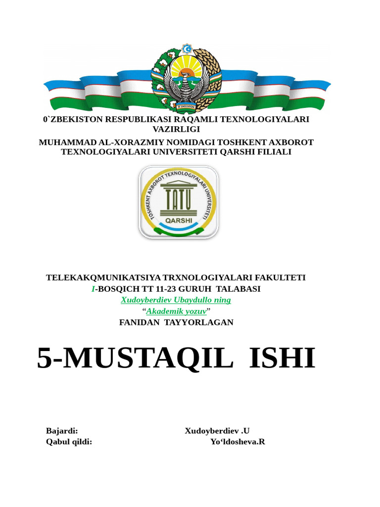 Akademik 4 Mustaqil Ish | PDF