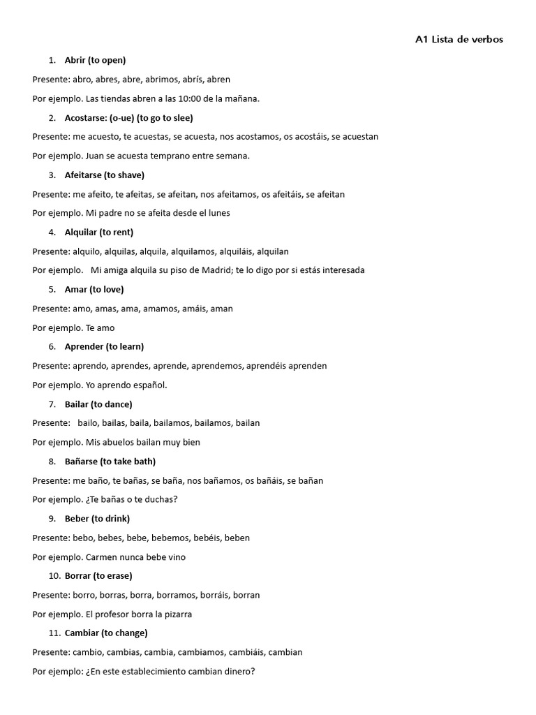 100 Verbos en Español con 'A' | PDF