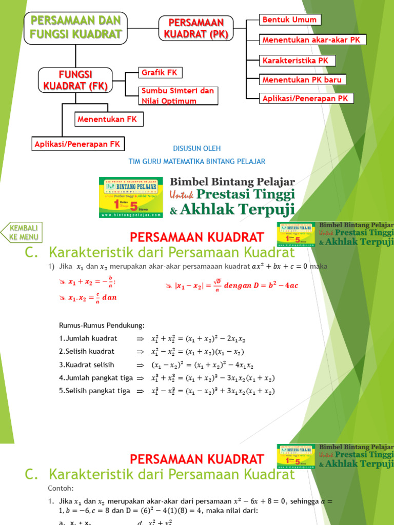 BAB 2. 2. PERSAMAAN DAN FUNGSI KUADRAT (Karakteristik, Menentukan PK Baru, Aplikasi PK) | PDF