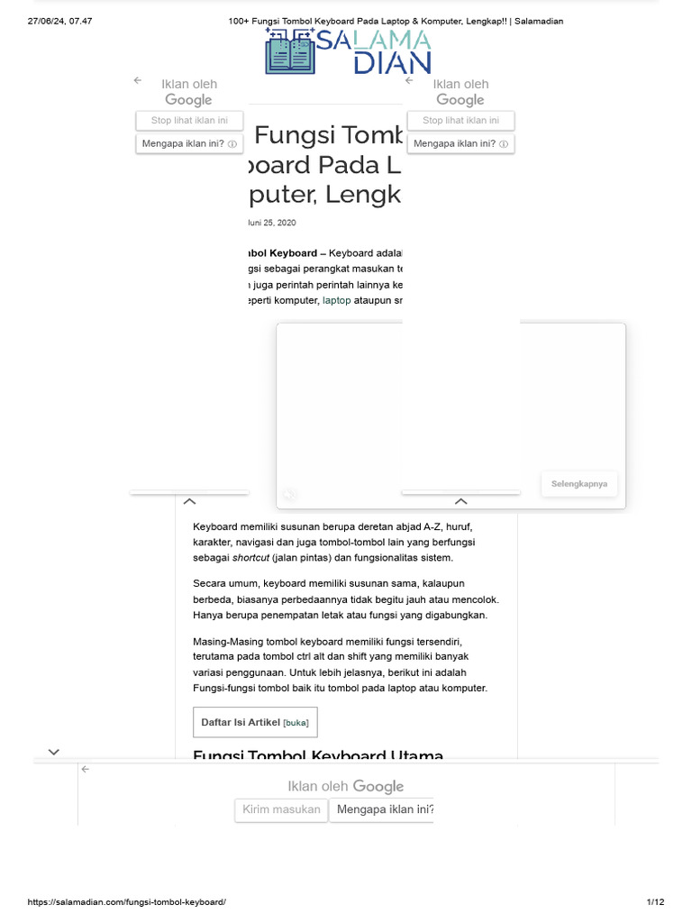 100+ Fungsi Tombol Keyboard Lengkap | PDF