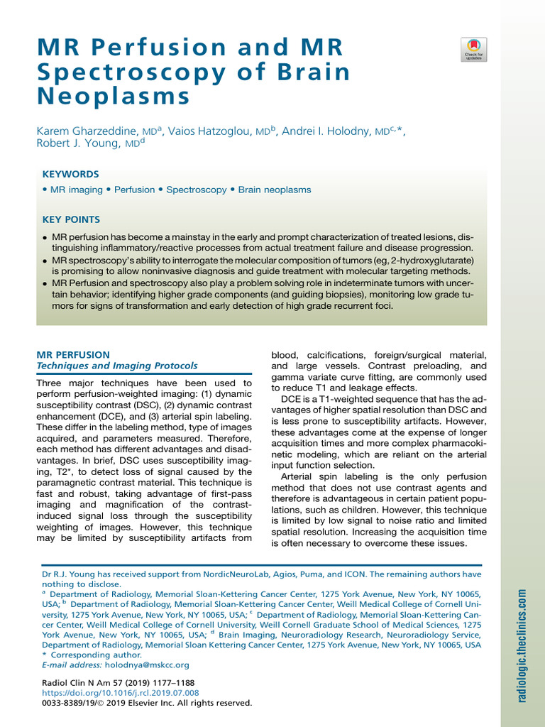 MR Perfusion and MR Spectroscopy of Brain | PDF | Brain Tumor | Glioma
