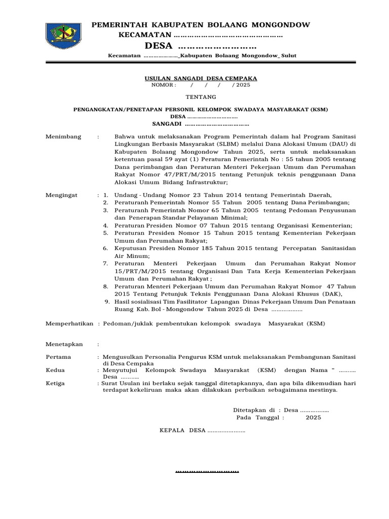 Contoh Usulan KSM Desa - Sanimas Pupr 2025 | PDF