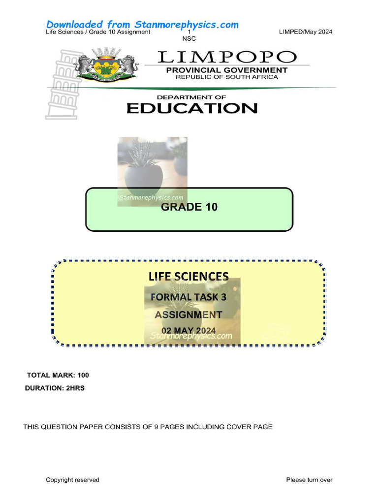 LP Life Sciences Grade 10 ASSIGNMENT Term 2 2024 and Memo | PDF