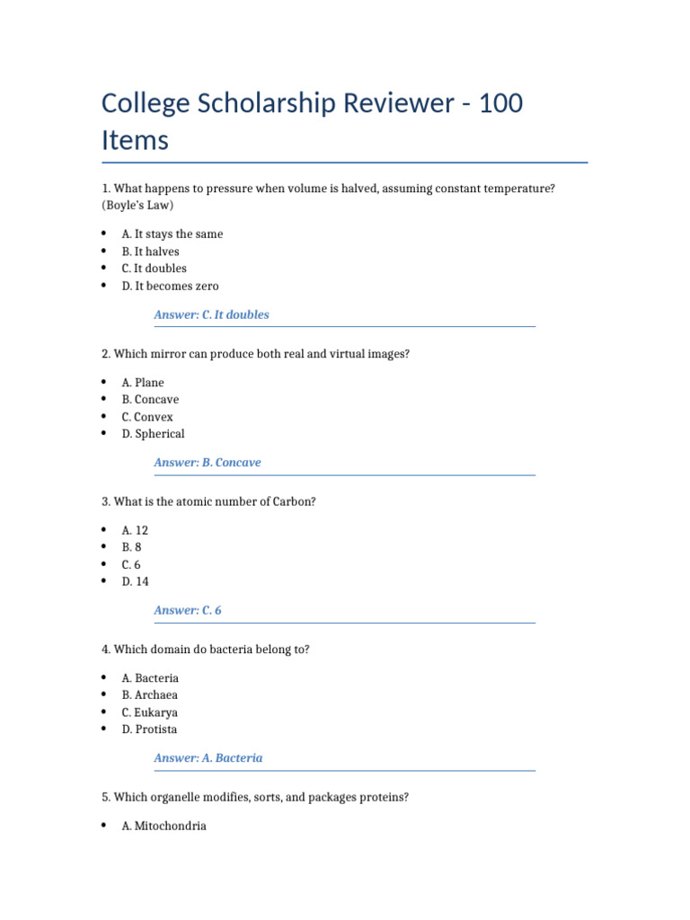College_Scholarship_Reviewer_100_Items | PDF | Electron | Electric Charge