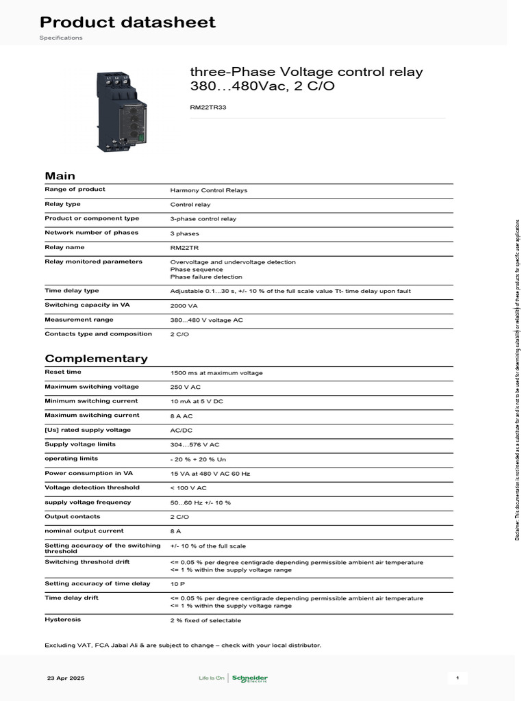 Schneider Electric_Harmony-Control-Relays_RM22TR33 | PDF | Relay ...