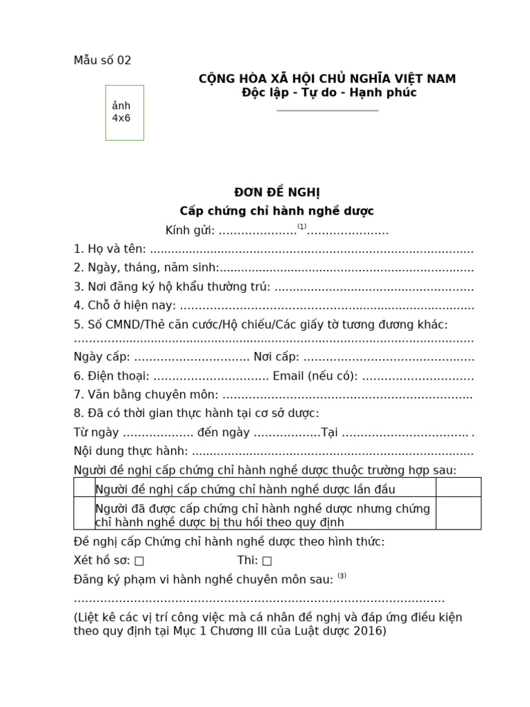 Mẫu đơn CCHN | PDF