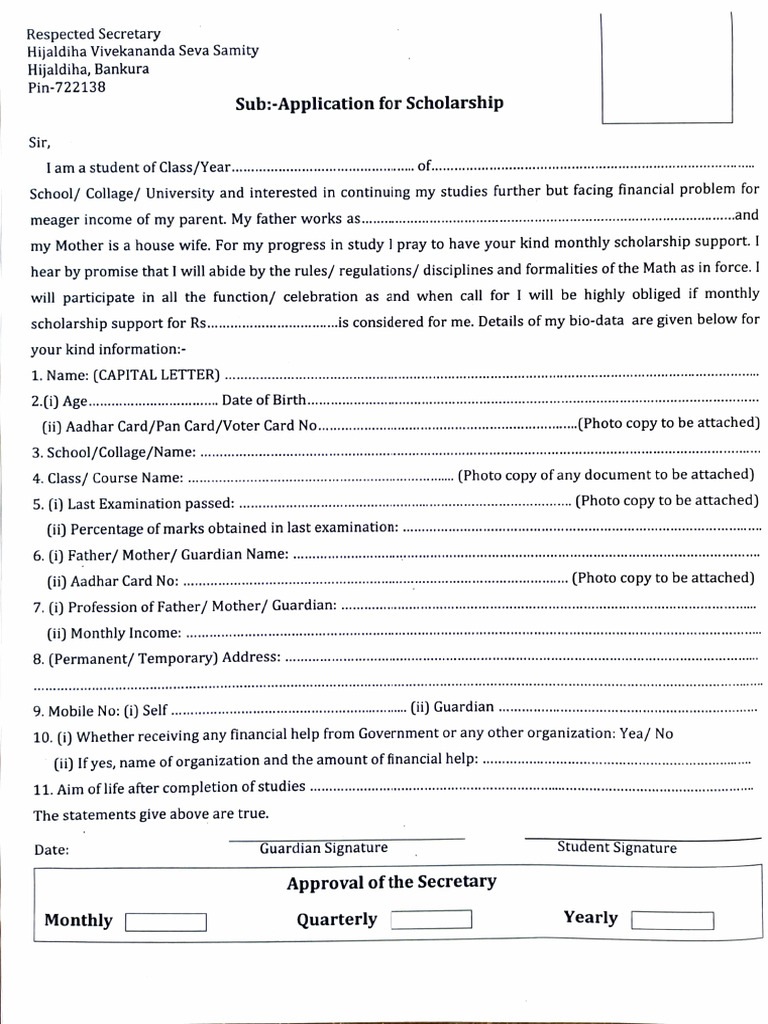 Hijaldiha Ashram Scholarship Form | PDF