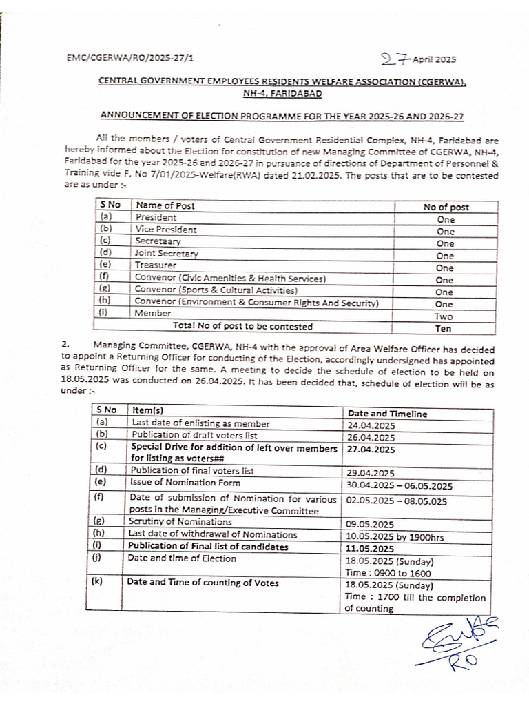 Announcement of Election Programme For The Year 25-26 and 26-27 | PDF