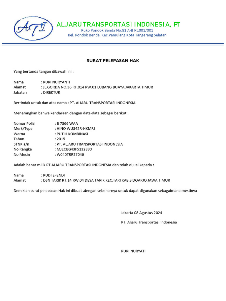 Surat Pelepasan Hak - 4 | PDF