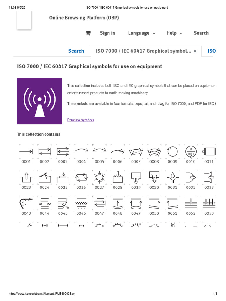 ISO 7000 - IEC 60417 Graphical Symbols For Use On Equipment | PDF
