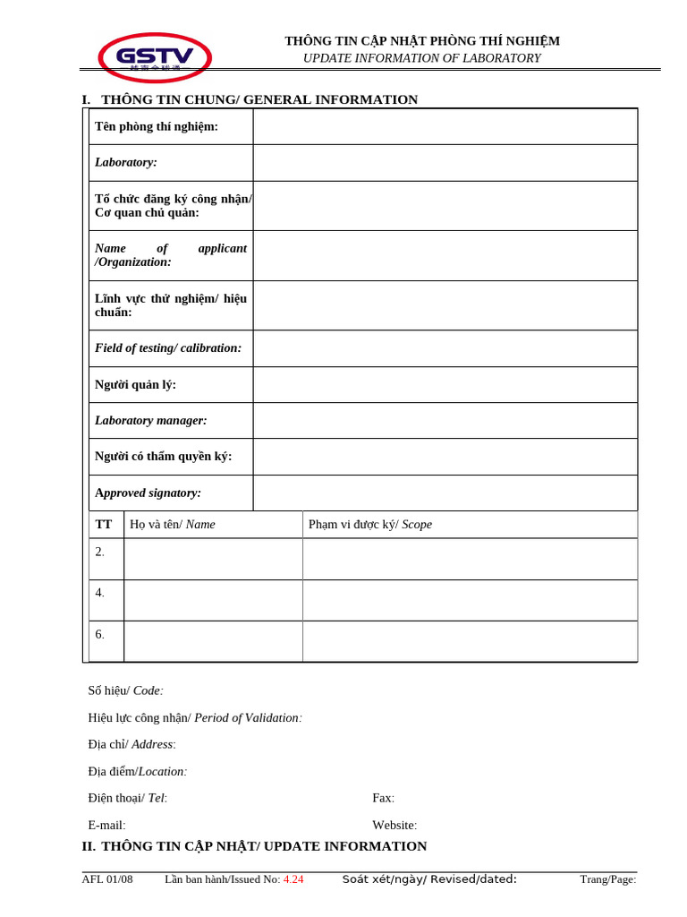Update - Laboratory - Information Form | PDF