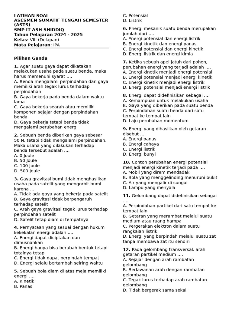 Latihan Soal Asts 8 Genap 2025 | PDF