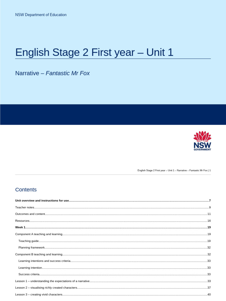 English Stage 2: Fantastic Mr Fox Unit | PDF | Reading Comprehension | Word