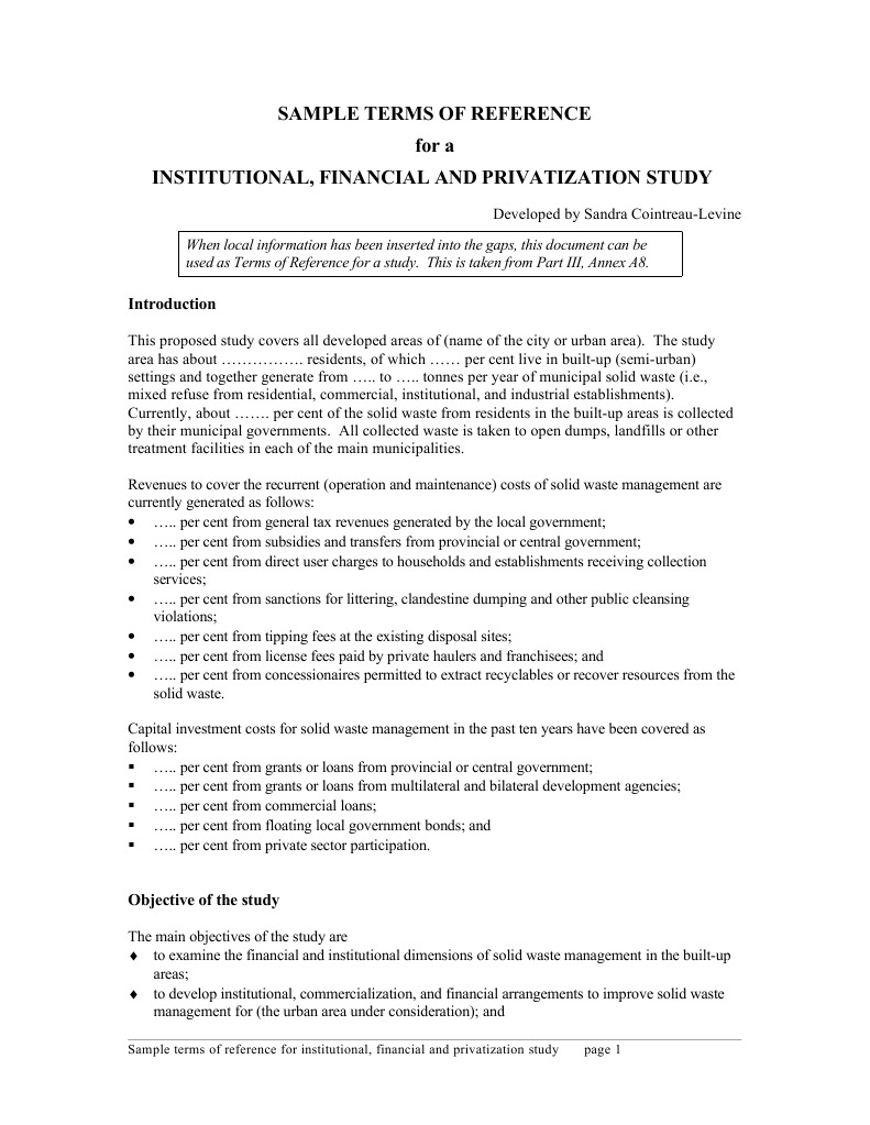 Sample Terms of Reference For A Institutional, Financial and ...
