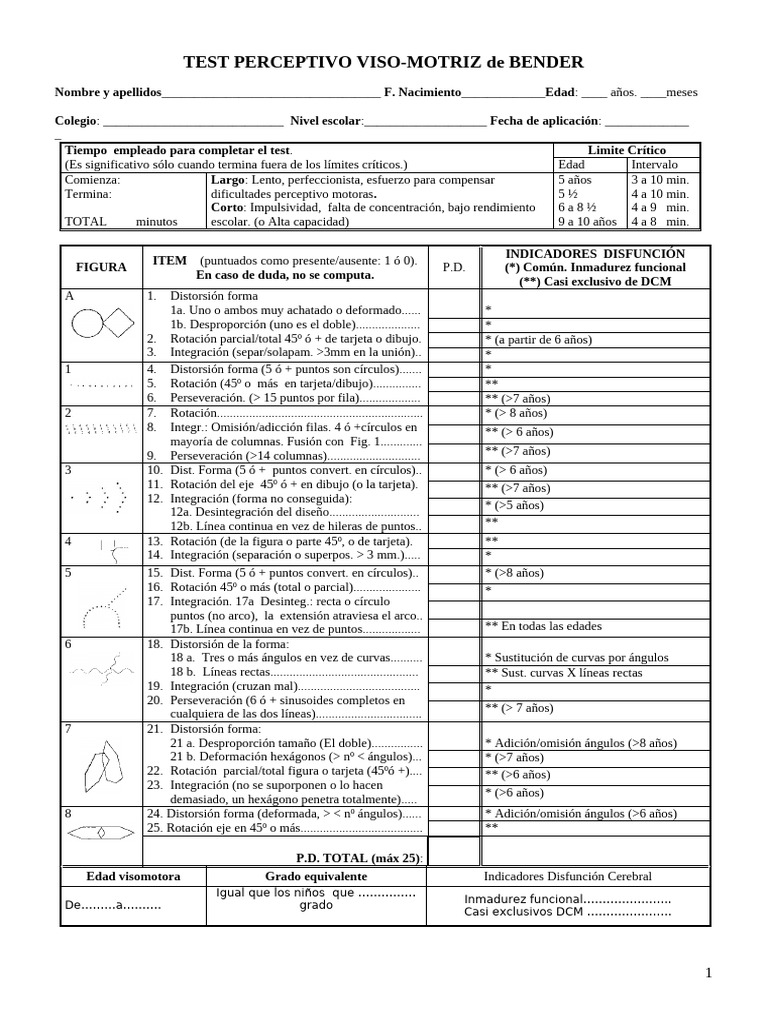 Protocolo Bender Con Evaluacion | PDF | Conceptos psicologicos | Sicología