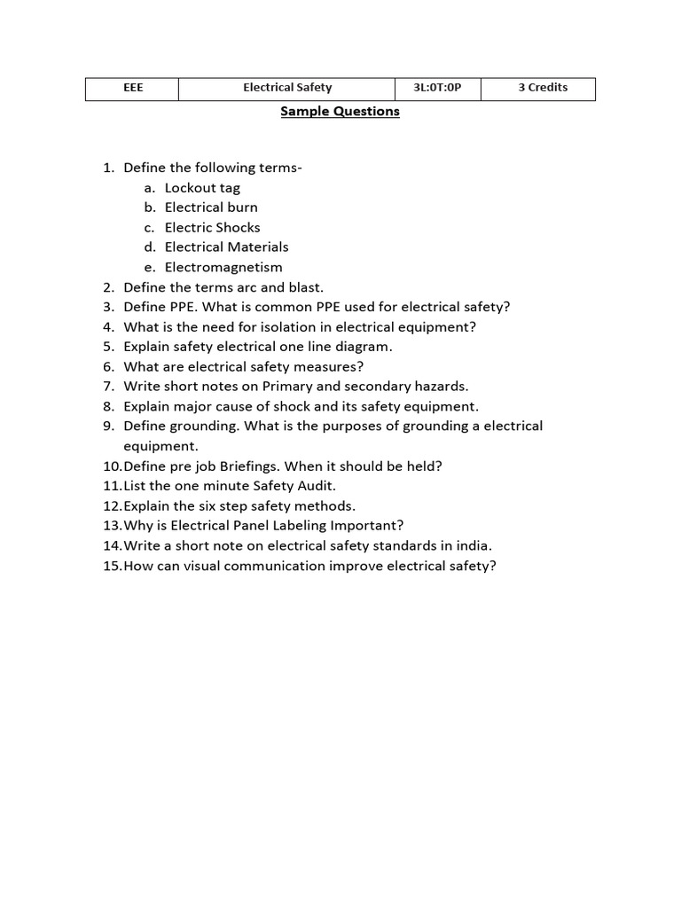 Electrical Safety Qs Doc1-1 | PDF