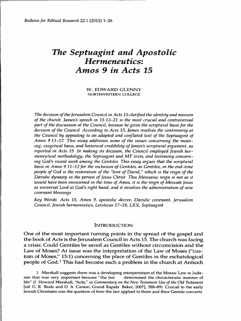 ARTIGO - The Septuagint and Apostolic Hermeneutics Amos 9 in Acts 15 | PDF | Acts Of The ...