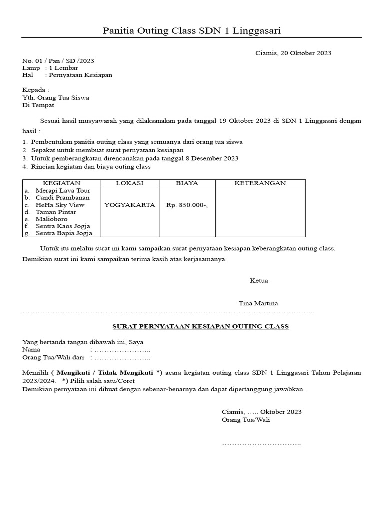 Panitia Outing Class | PDF