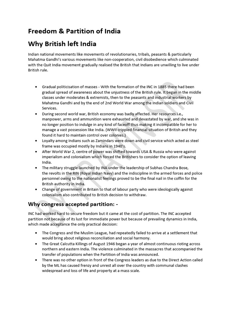 Why British Left India - Students | PDF | Partition Of India | British Raj