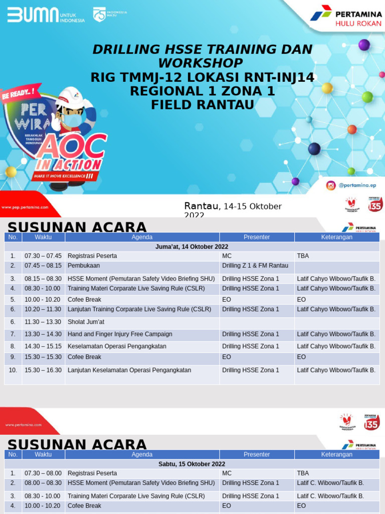 Drilling HSSE Training Dan Workshop Reg 1 Zona 1, Oktober 2022 | PDF