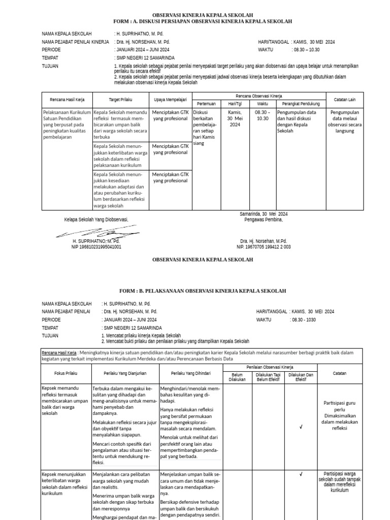 Observasi Kinerja Kepsek Ke Sekolah Periode 1 | PDF
