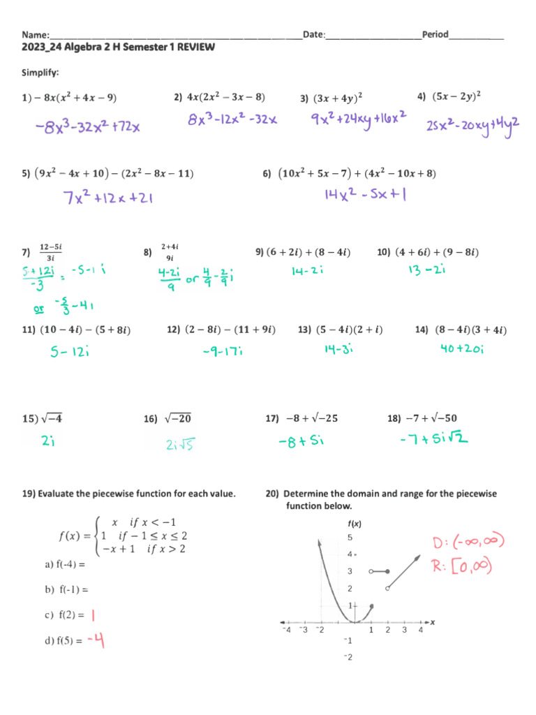 Semester 1 Exam Review KEY | PDF | Algebra | Mathematical Concepts
