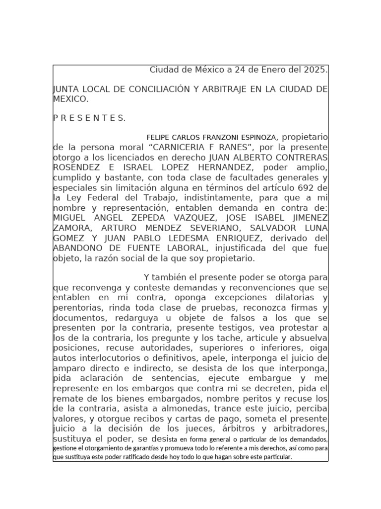 Carta Poder Laboral | PDF | Justicia | Crimen y violencia