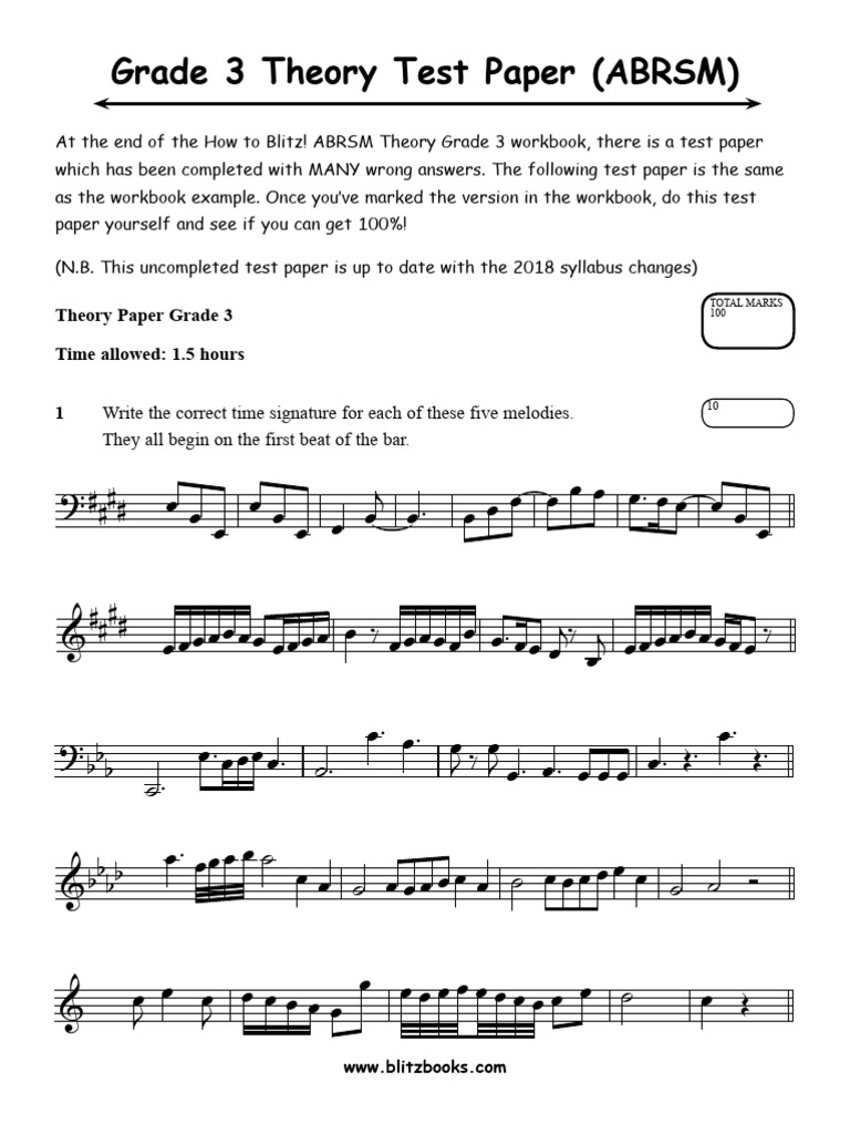 ABRSM Grade 3 Theory Test Paper | PDF | Scale (Music) | Harmony