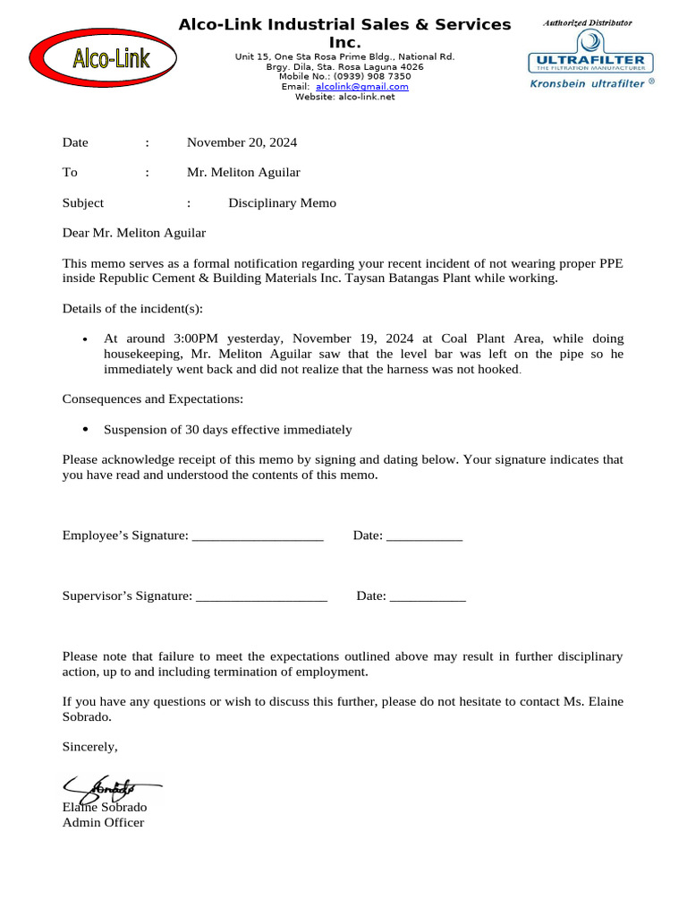Disciplinary Memo | PDF