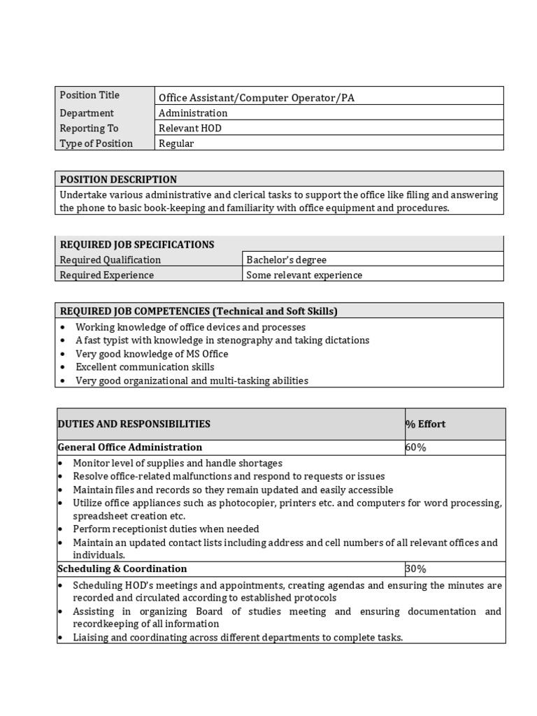 JD Office Assistant | PDF