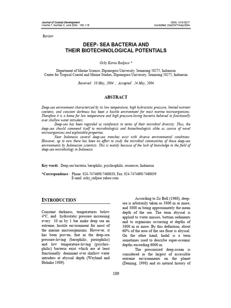 Deep Sea Bacteria and Their Biotechnolog | PDF