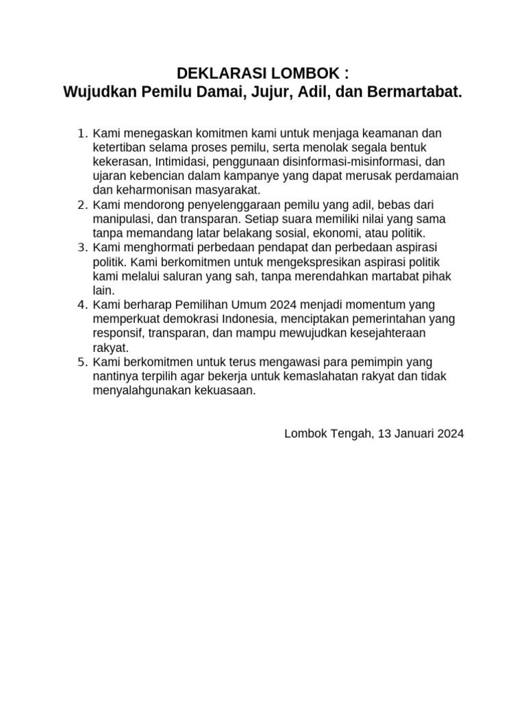 Deklarasi Lombok Gusdurian Lombok | PDF