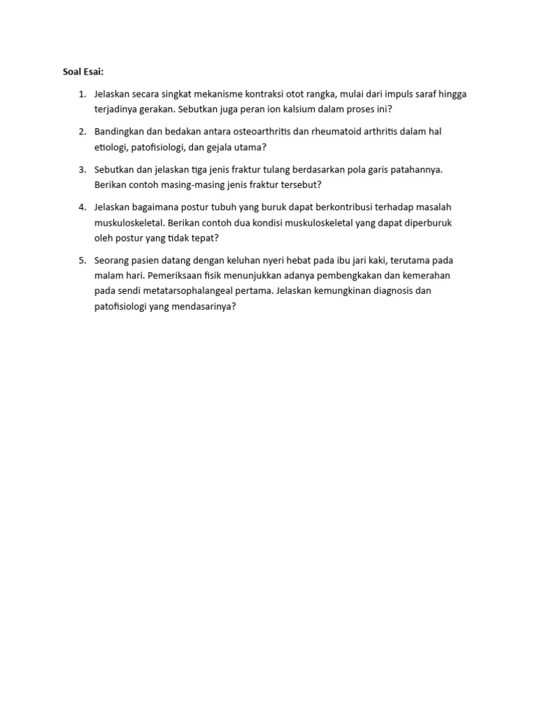 Soal Esai Sistem Muskuloskeletal | PDF