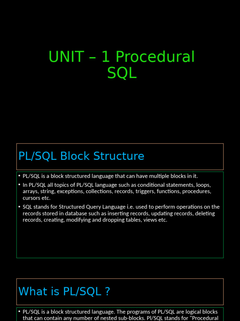 UNIT – 1 Procedural SQL | PDF | Pl/Sql | Sql