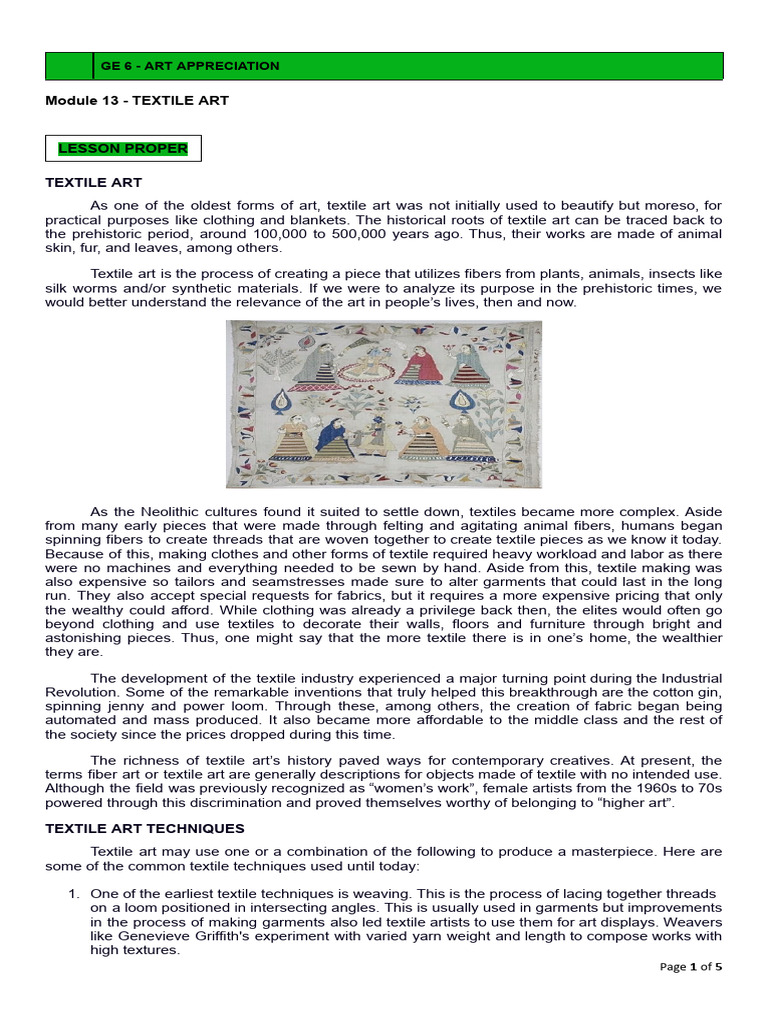 GE 6 MODULE 13 Lesson Proper | PDF | Weaving | Textiles